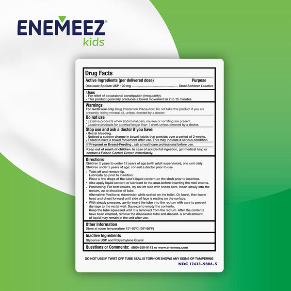 ENEMEEZ® Kid's, Docusate Sodium 100mg per Delivered Dose, 5 Count – Enemeez